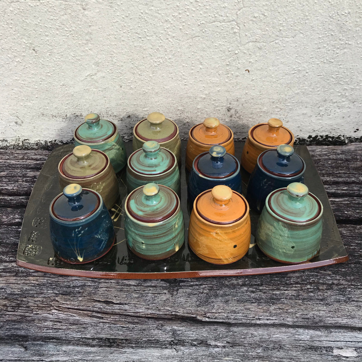 Pale Green lidded Pot with Hares – Tyrii Pottery